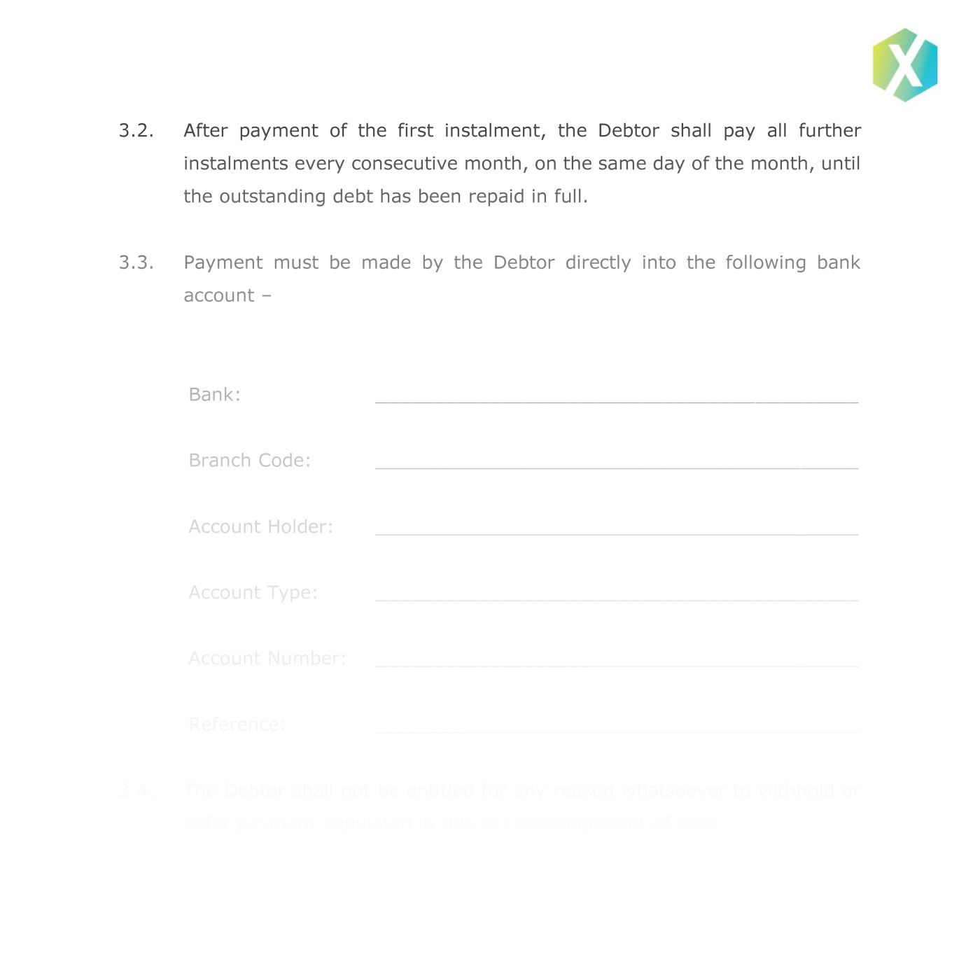 Acknowledgment of Debt Template - Xellerate